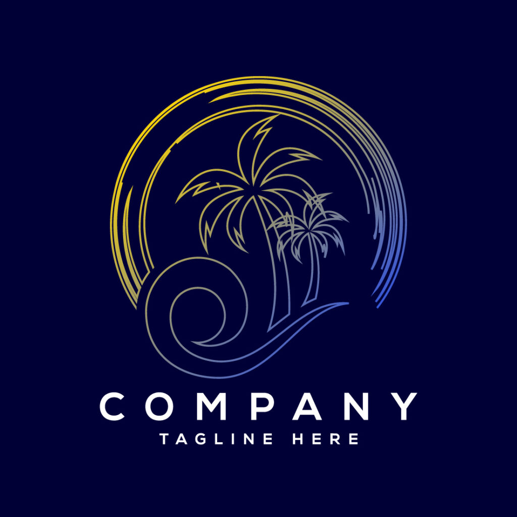 Simple modern tropical beach line art colorful logo design vector ...