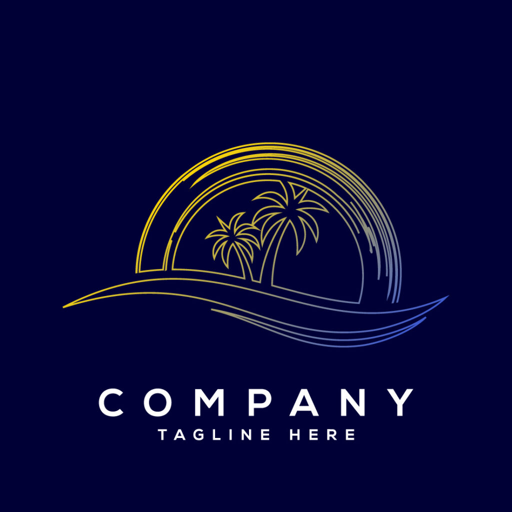 Modern tropical beach line art colorful logo design vector illustration ...