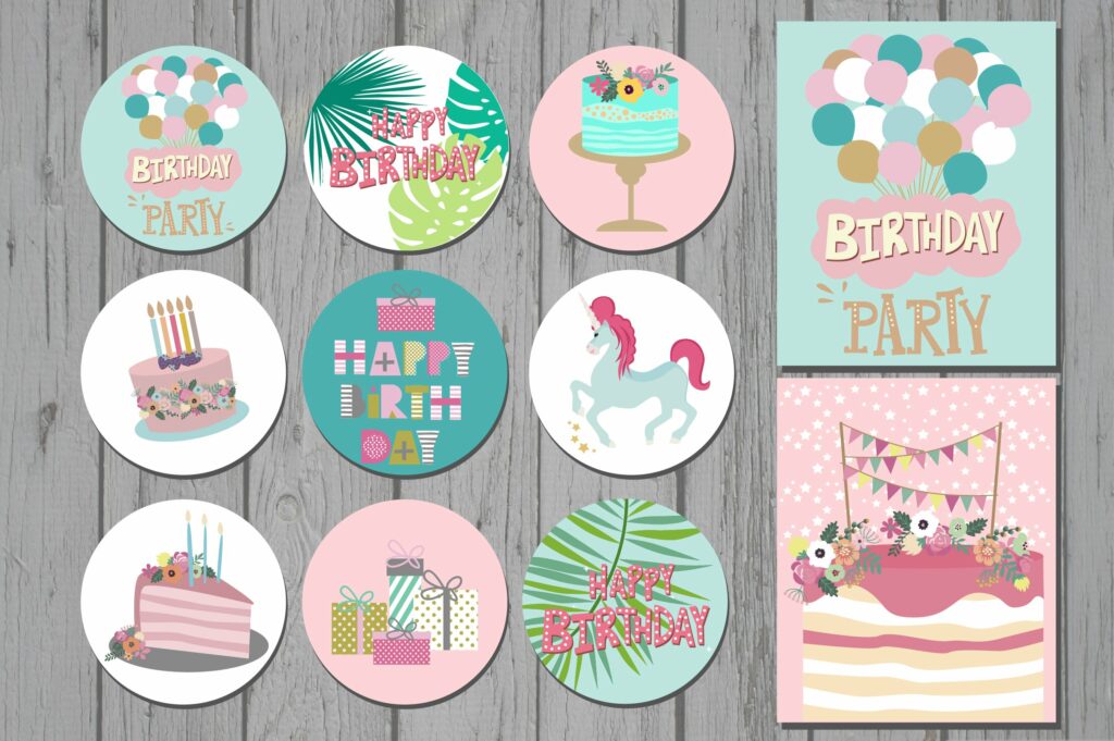 Happy Birthday cards and labels – MasterBundles