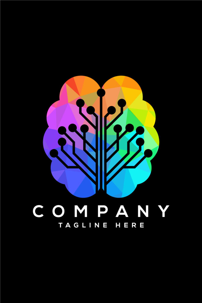 Modern low poly style brain logo design example – MasterBundles