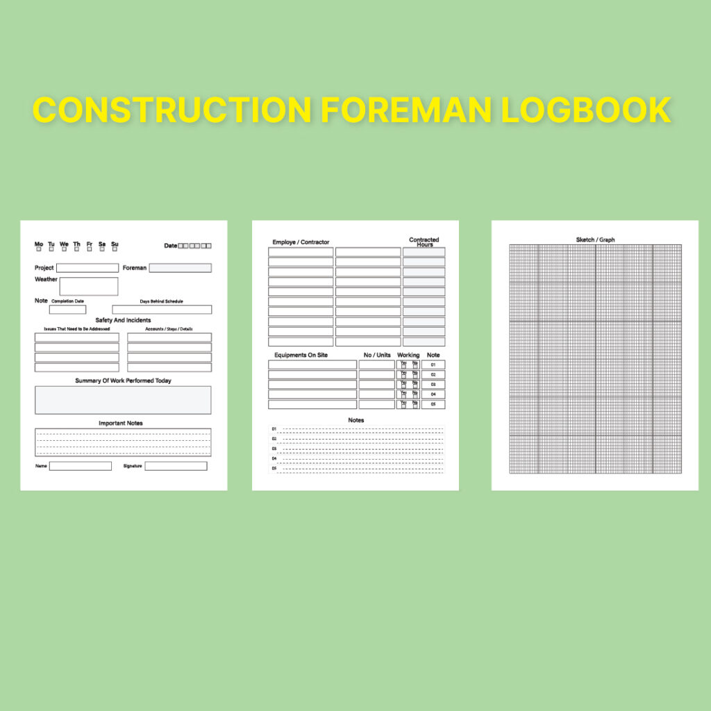 Construction Foreman Daily Log Book - MasterBundles