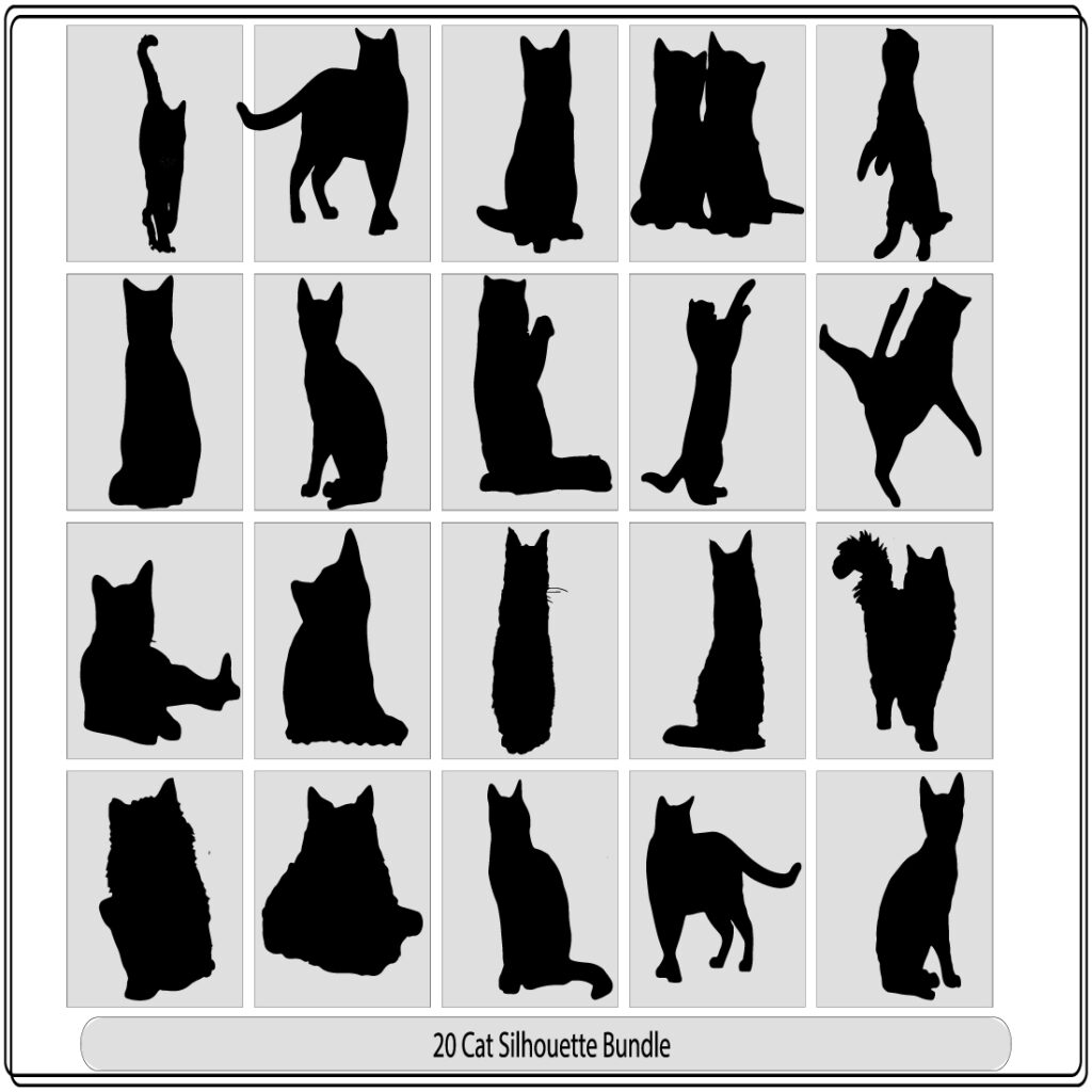Cats silhouette,black silhouette of a cat,Set of cats Silhouettes,Cats ...