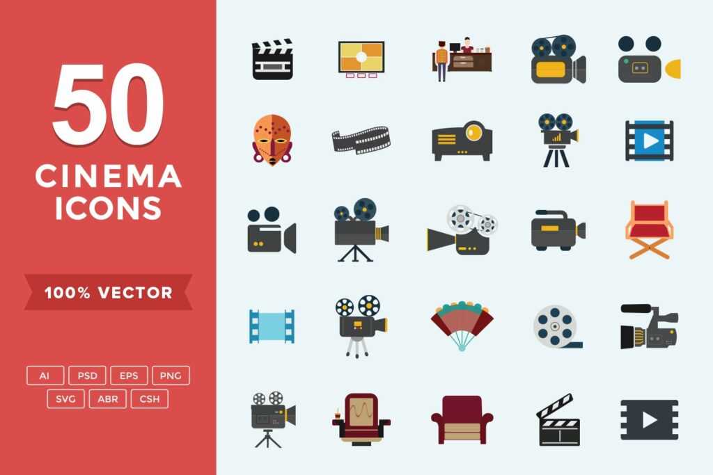 Flat Icons- Cinema Set – MasterBundles