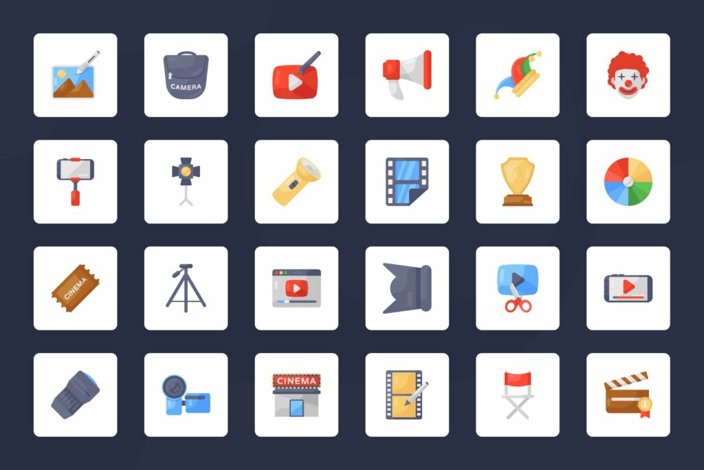 Cinema and Multimedia Flat Icons – MasterBundles