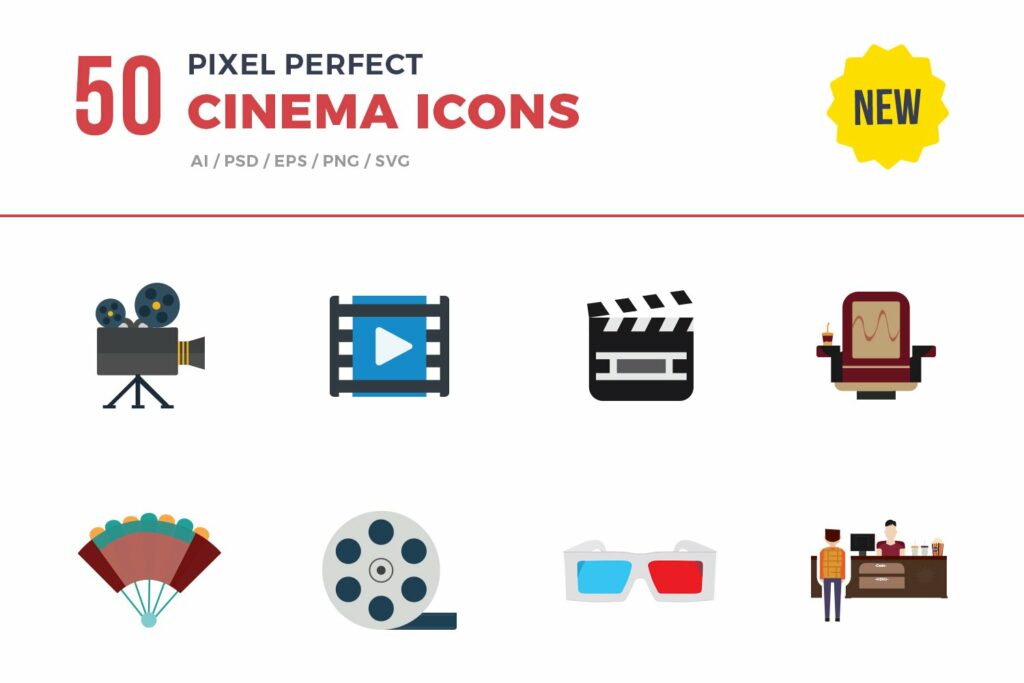 Flat Icons- Cinema Set – MasterBundles