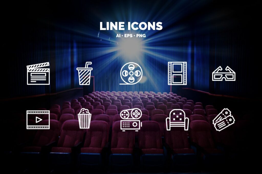 10 Cinema Icons in 3 styles – MasterBundles