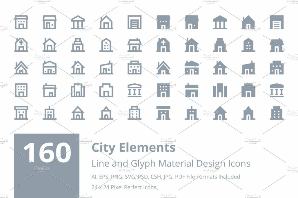 160 City Material Design Icons – MasterBundles