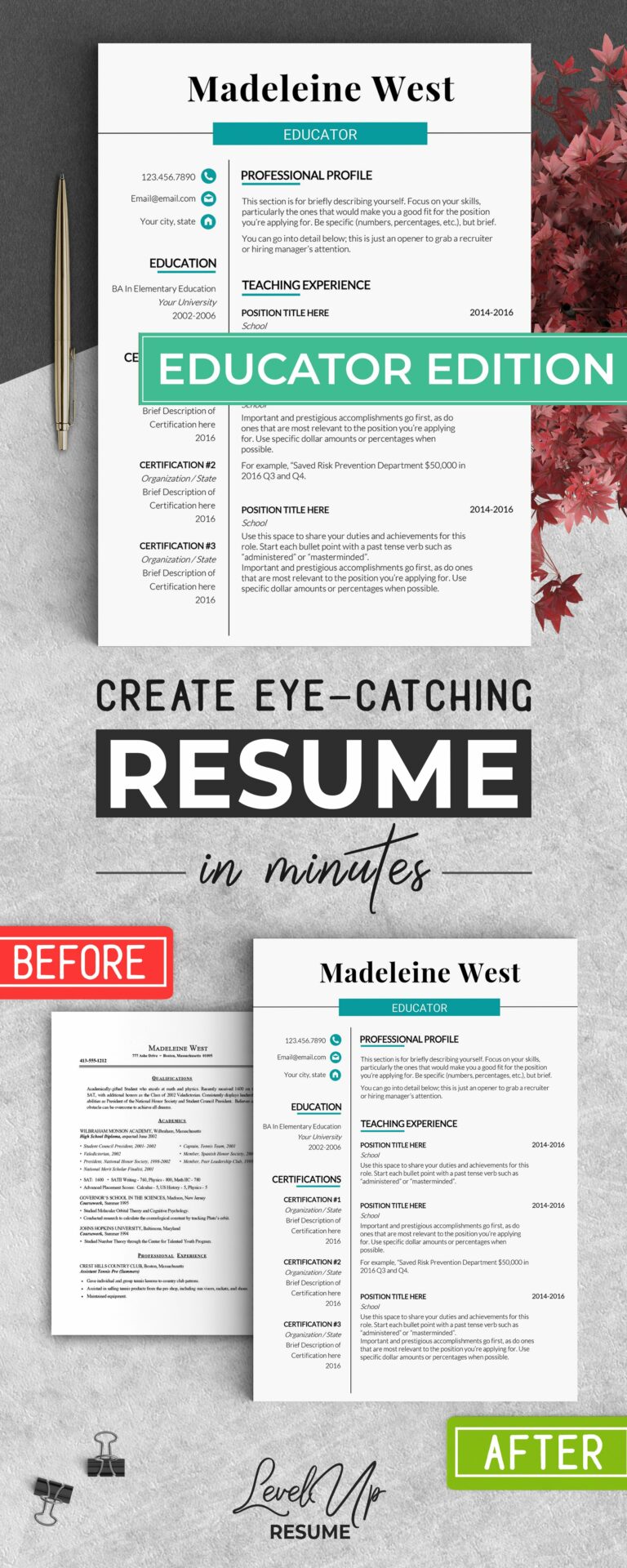 Educator RESUME Template Teacher CV – MasterBundles