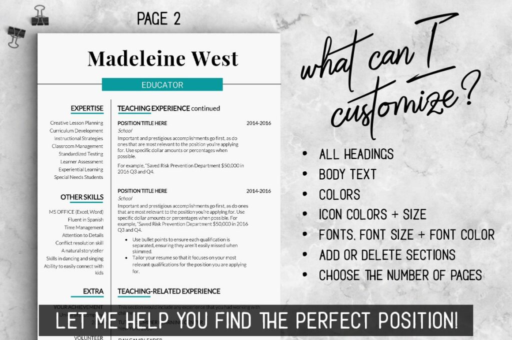 Educator RESUME Template Teacher CV – MasterBundles