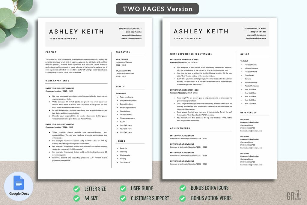 Google Docs Resume CV Template 05 – MasterBundles
