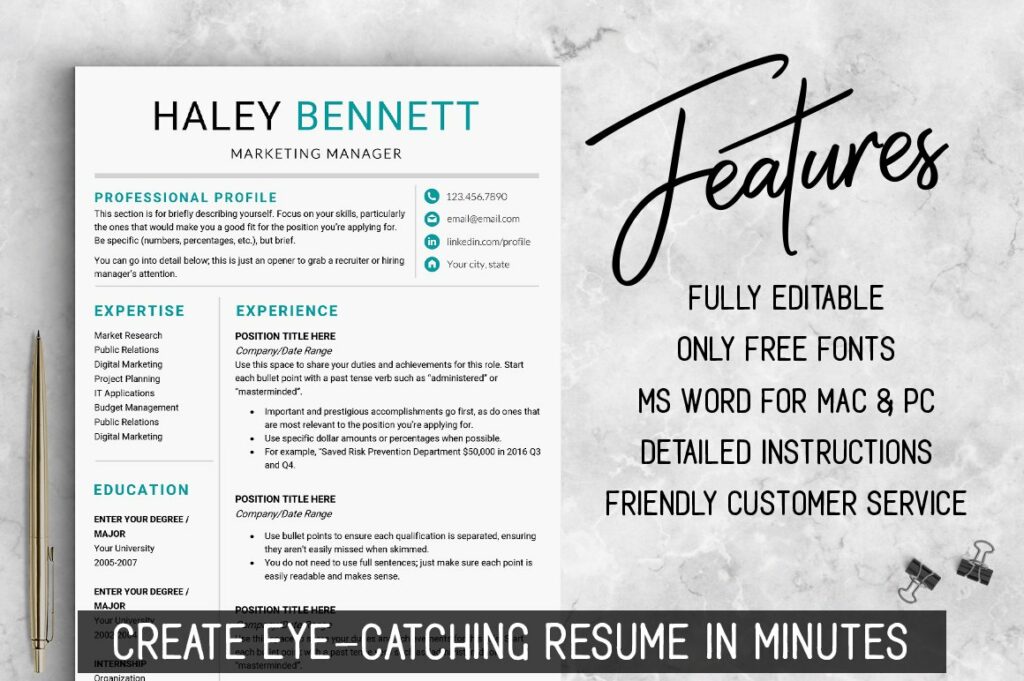 Editable RESUME Template / MS Word – MasterBundles