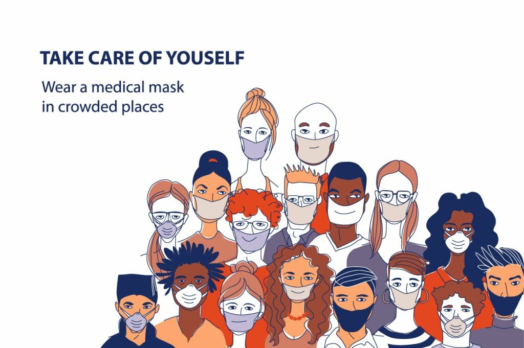 Diverse crowd of people wearing mask – MasterBundles
