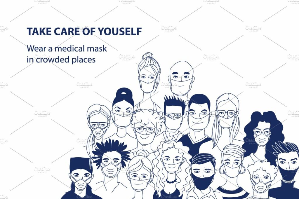Diverse crowd of people wearing mask – MasterBundles