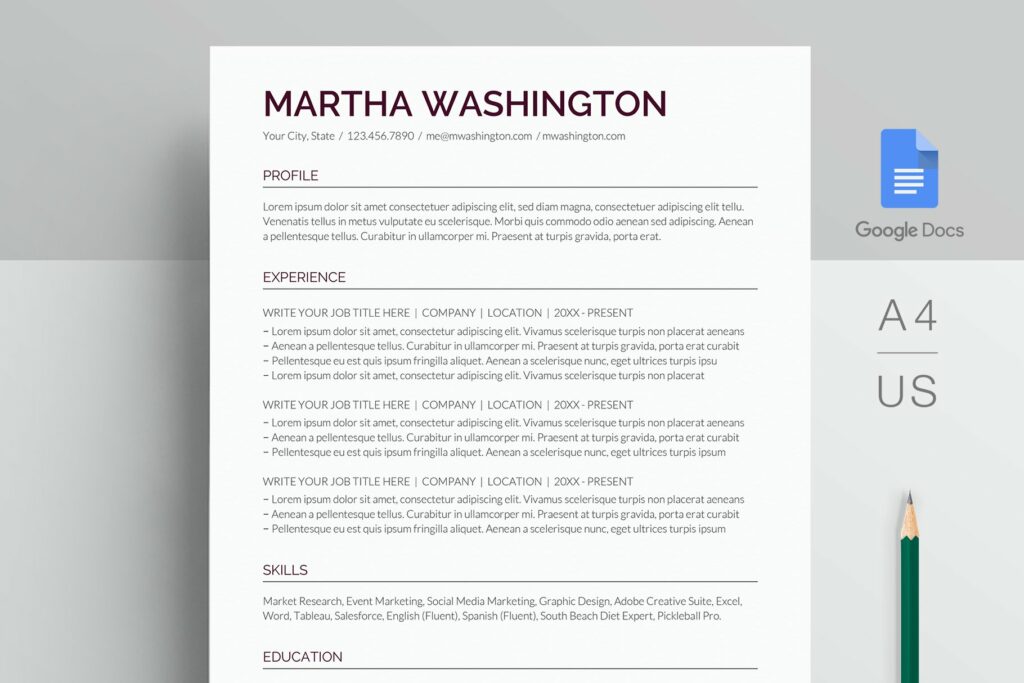 Google Docs Resume Template – MasterBundles