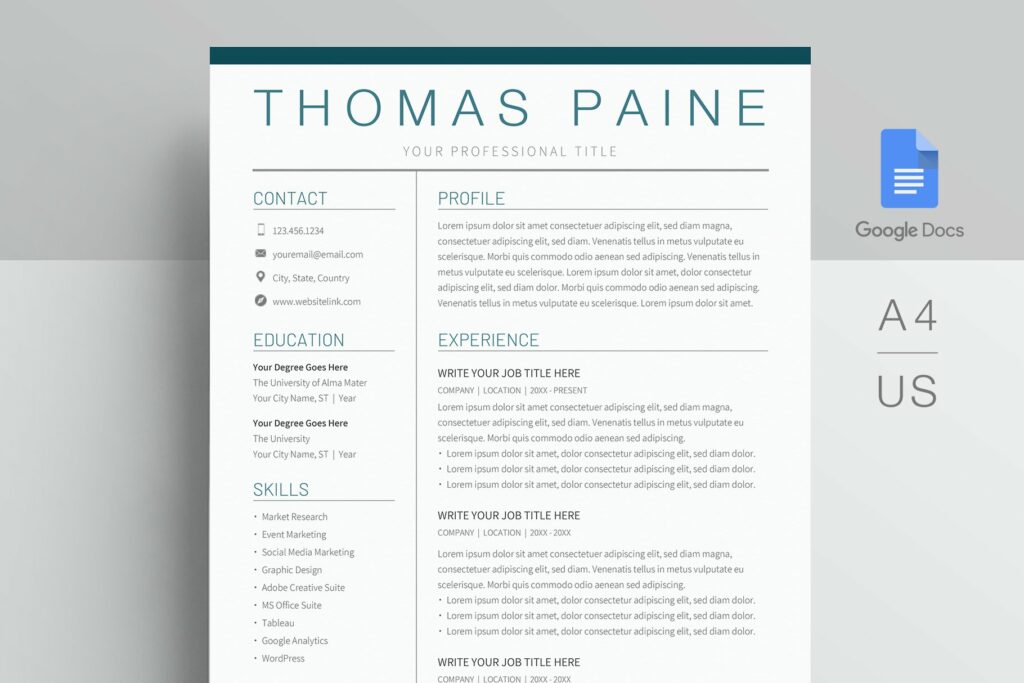 Google Docs Hotel Resume Template – MasterBundles
