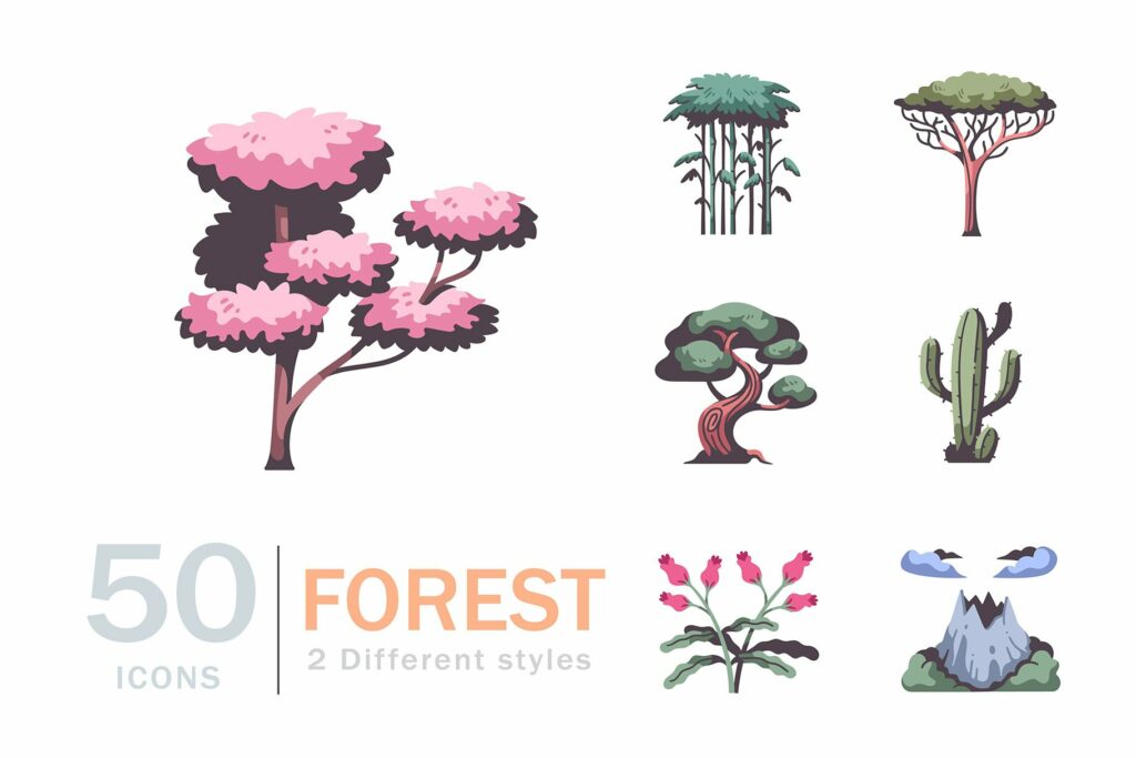 50 Forest Element icon set – MasterBundles