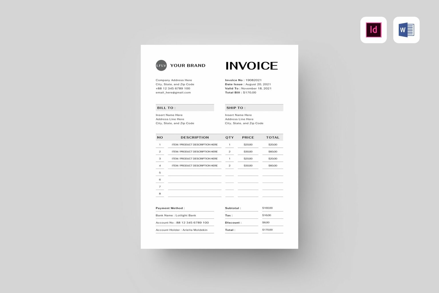 Invoice | MS Word & Indesign – MasterBundles