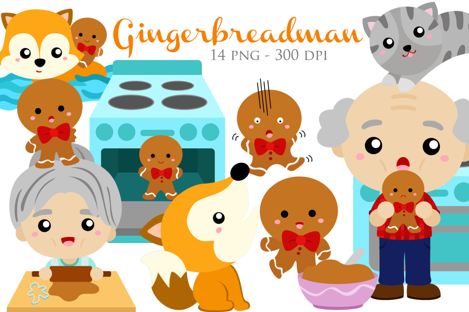 Cute Gingerbread Cookies with Man and Animals Illustration Vector ...