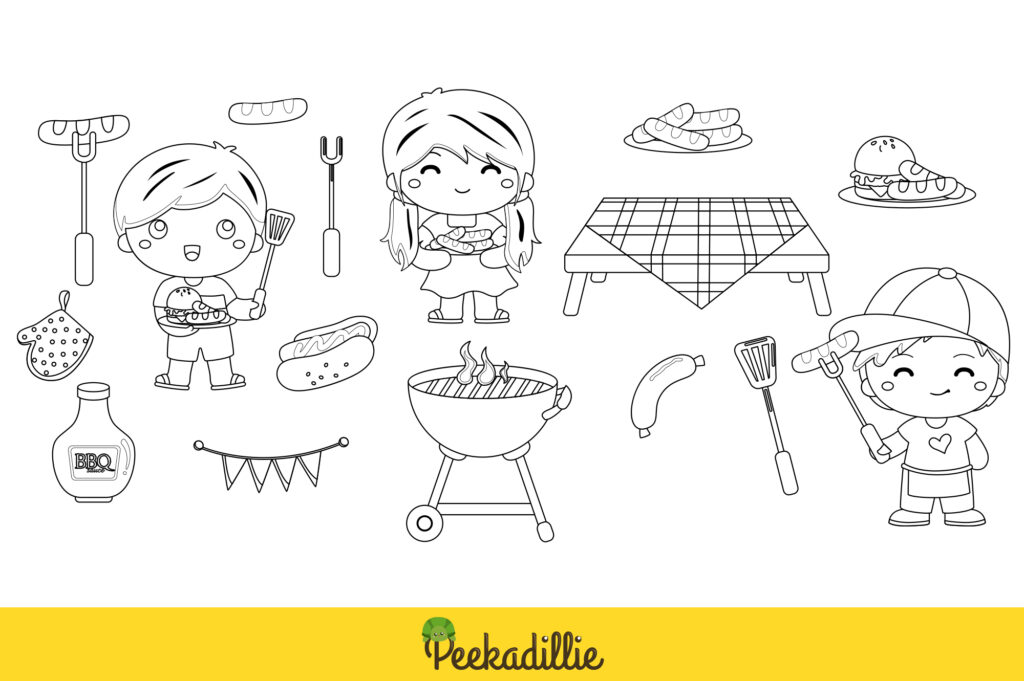 Kids Activity Outdoor Barbeque BBQ Party on Holiday Digital Stamp ...