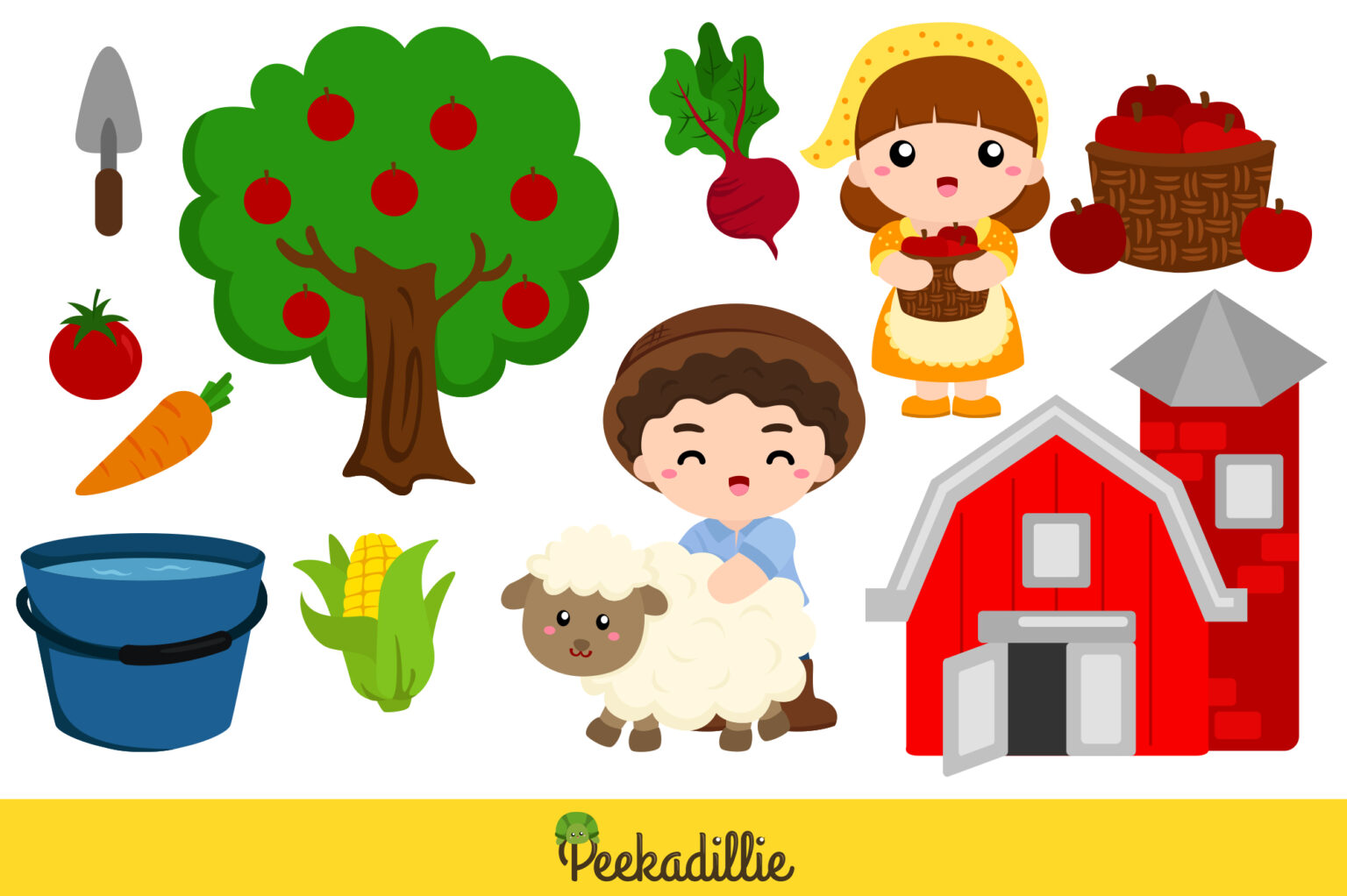Kids and Farmer Family Farm Life Illustration Vector Clipart Cartoon ...