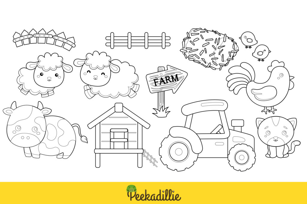 Farm Animal Barn Tractor Cow Chicken Pig Horse Cat Digital Stamp ...