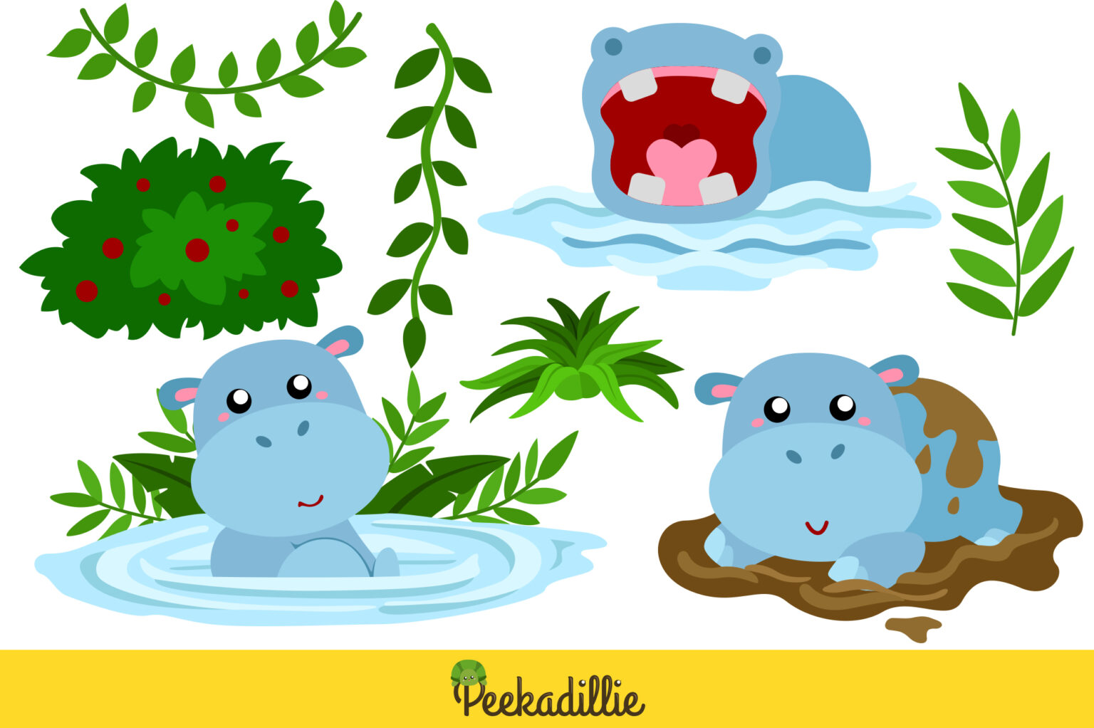 Hippopotamus Animal Vector Clipart Illustrations - MasterBundles
