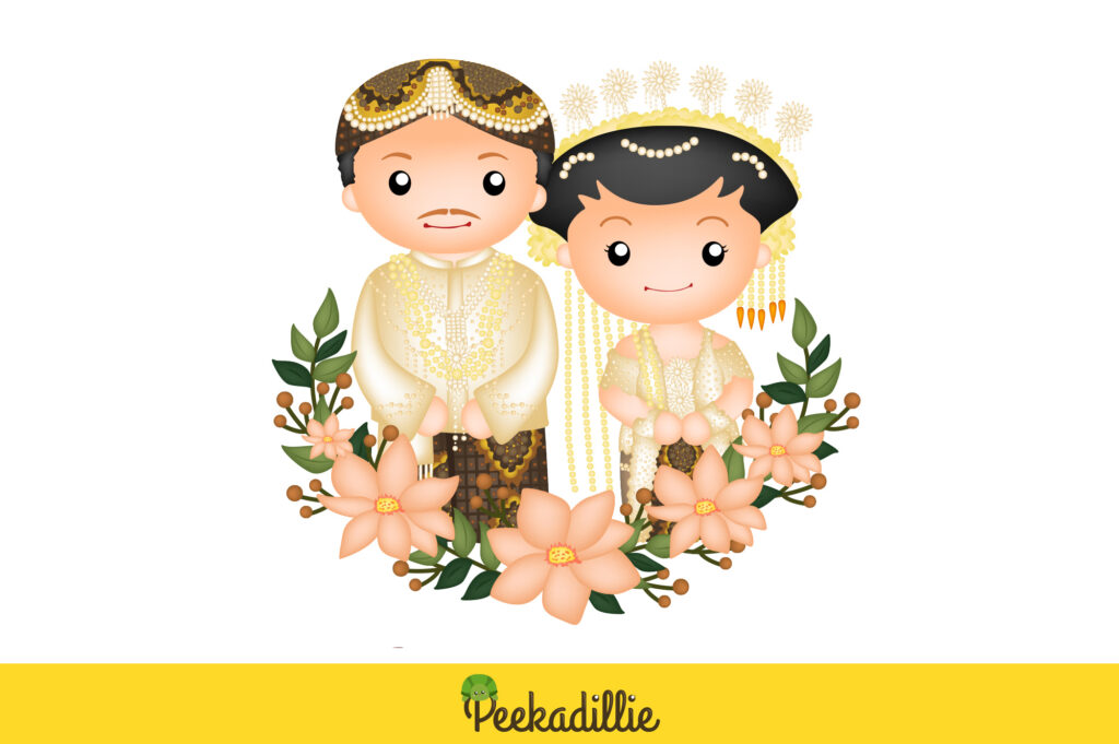 Indonesian Javanese Couple Wedding Groom and Bride Illustration Vector ...