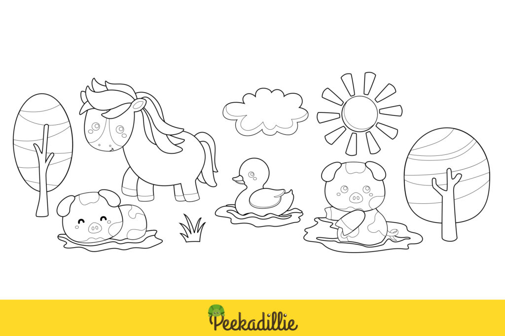 Farm Animal Barn Tractor Cow Chicken Pig Horse Cat Digital Stamp ...