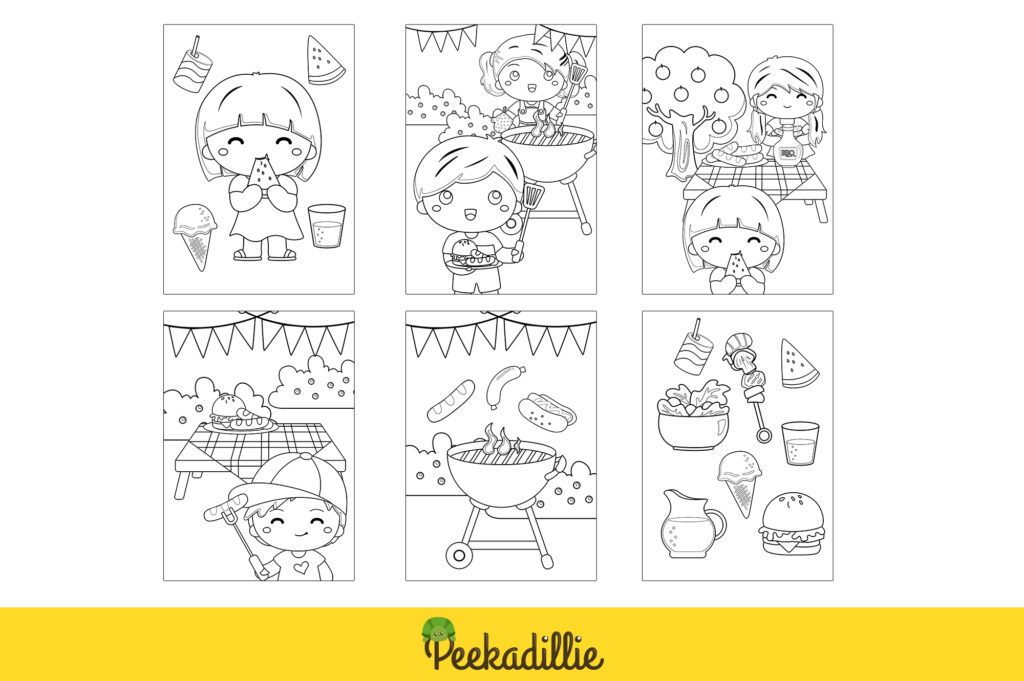 Kids Making Outdoor Barbeque BBQ Food Party Activity Coloring Set ...