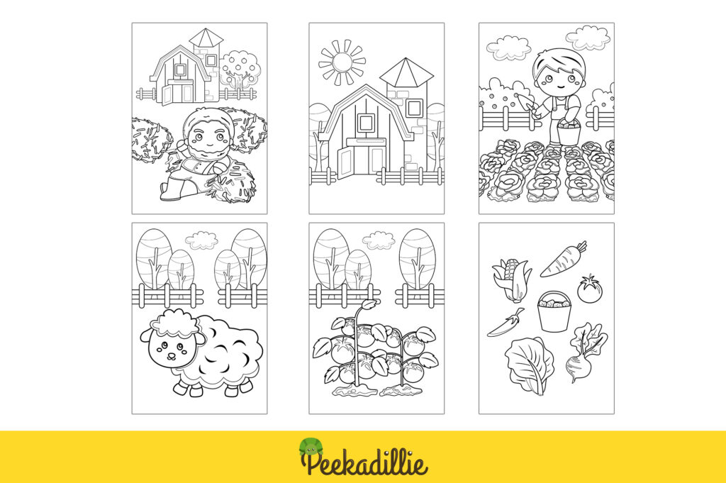 Fun Farm Life Activity with Kids Farmer Family and Animals Coloring ...