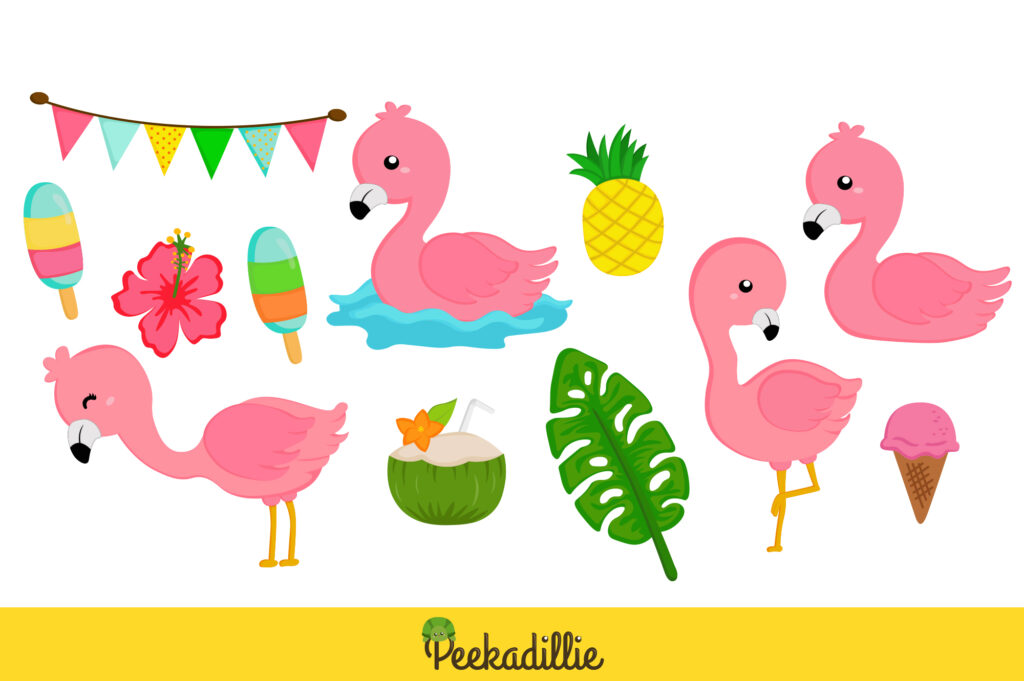 Cute Pink Flamingo Bird Animal Summer Party Nature Illustration Vector ...