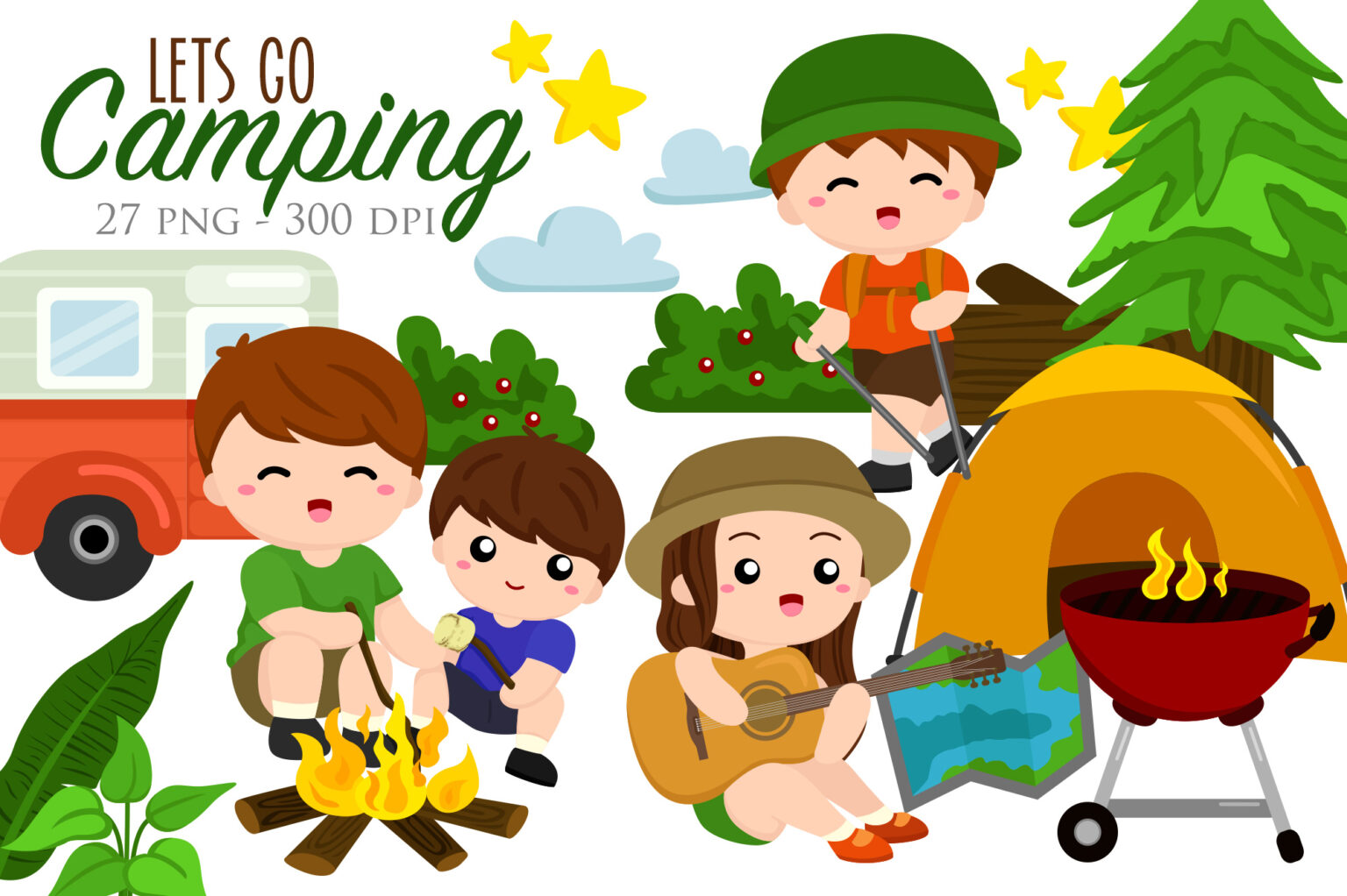 Happy Kids Doing Nature Fun Outdoor Camping Activity on Holiday ...