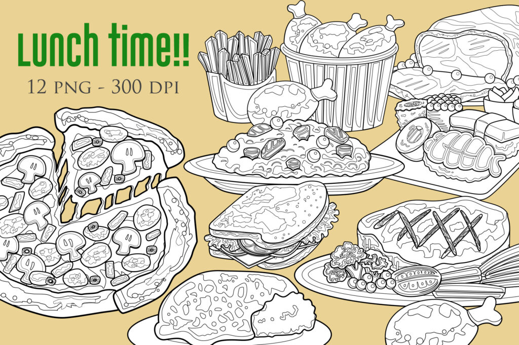 Lunch Time Junk Food Pizza Sandwich Sushi Ramen Noodle Rice Chicken ...