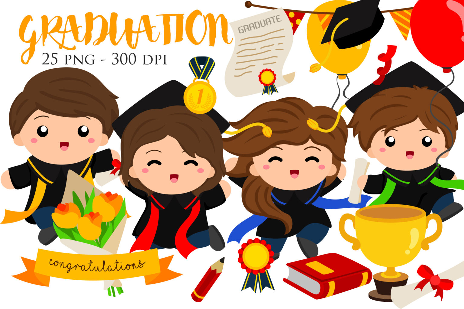 Happy Student Kids Celebration Graduation School Illustration Vector ...
