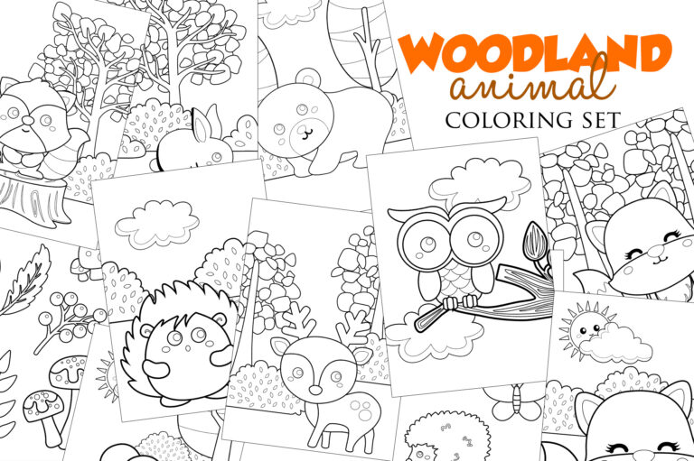 Woodland Forest Nature Animals Owl Bear Fox Deer Porcupine Coloring ...