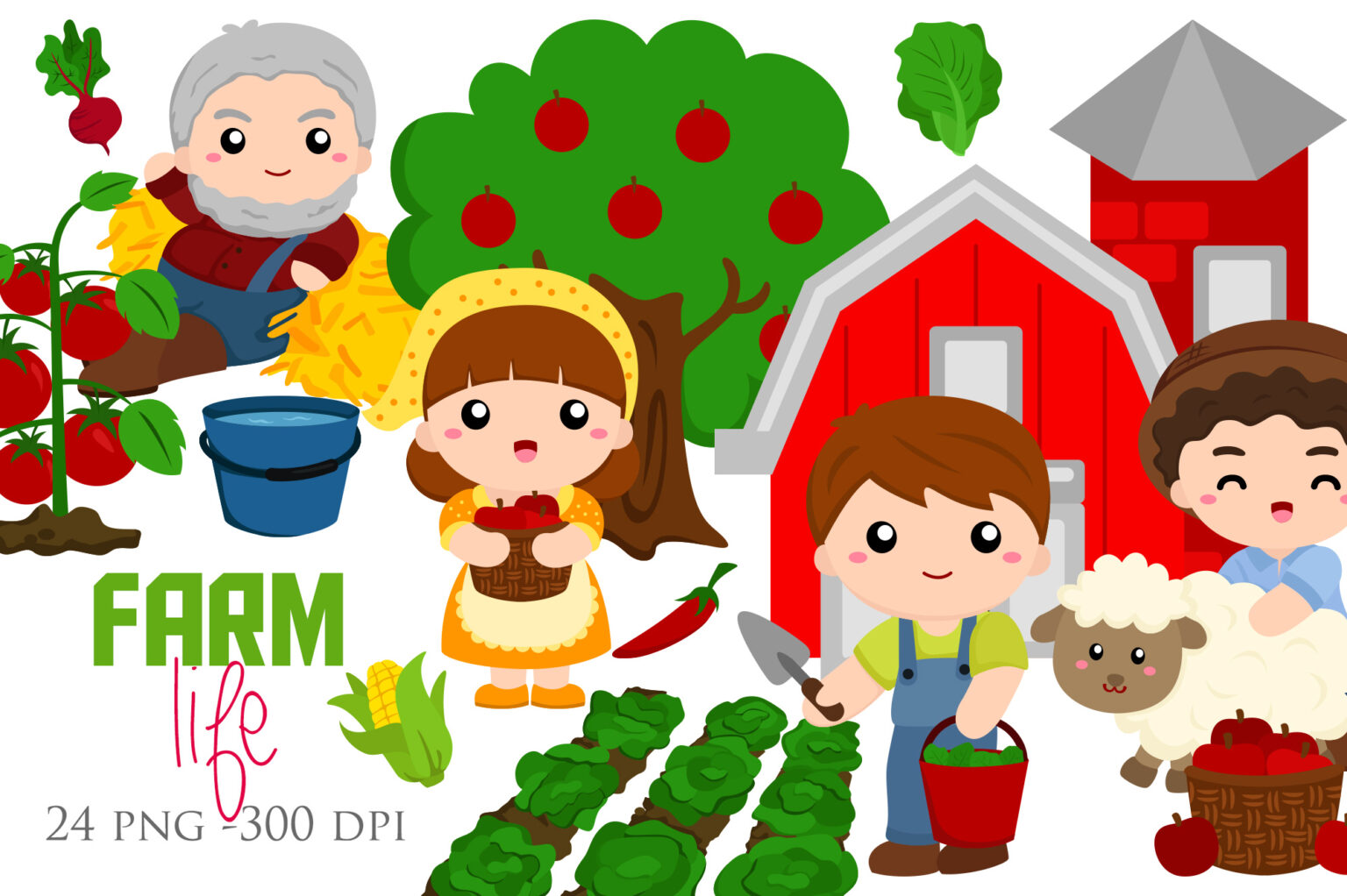 Kids and Farmer Family Farm Life Illustration Vector Clipart Cartoon ...