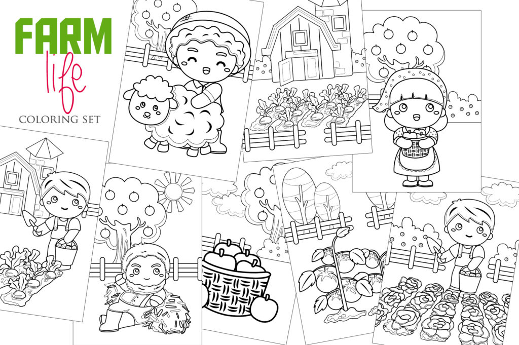 Fun Farm Life Activity with Kids Farmer Family and Animals Coloring ...