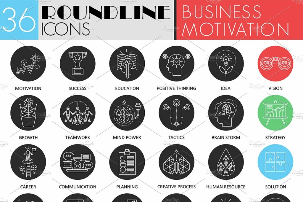 36 Business motivation icons – MasterBundles