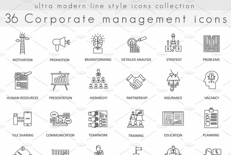 36 Corporate management line icons. – MasterBundles