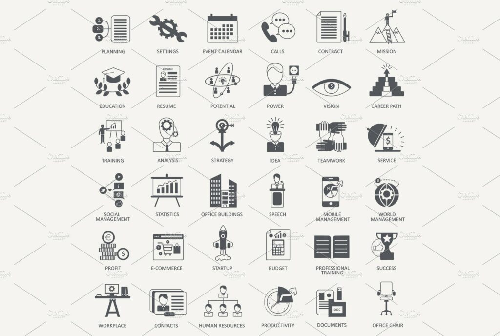 36 Business management black icons – MasterBundles