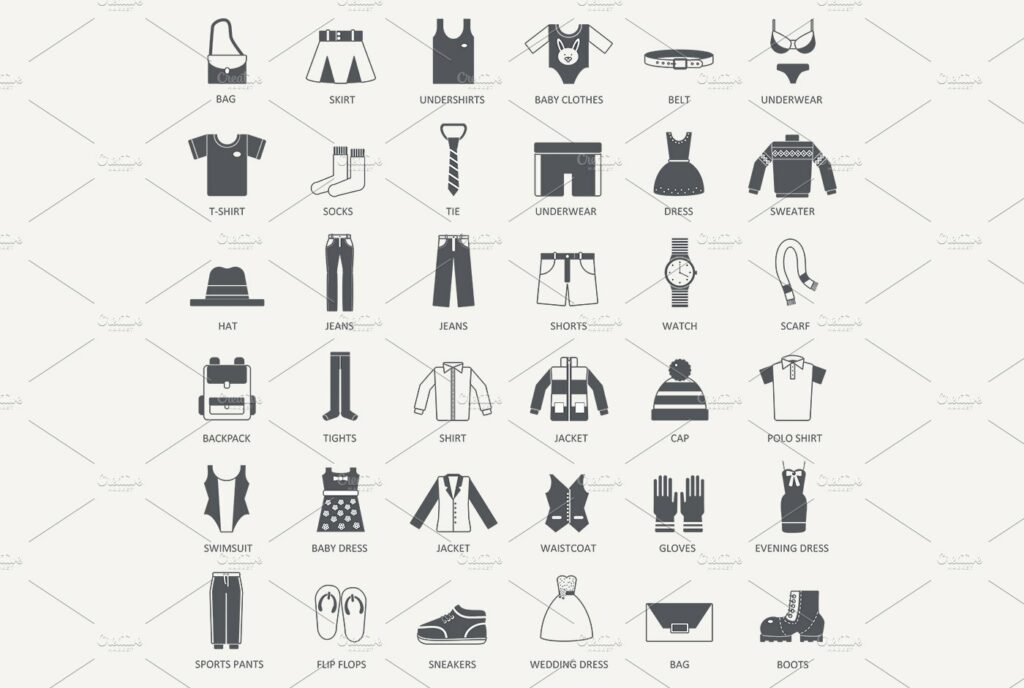 36 Clothes black icons set. – MasterBundles