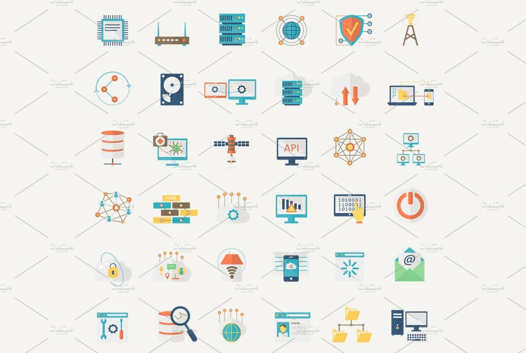 Network technology flat icons set. – MasterBundles