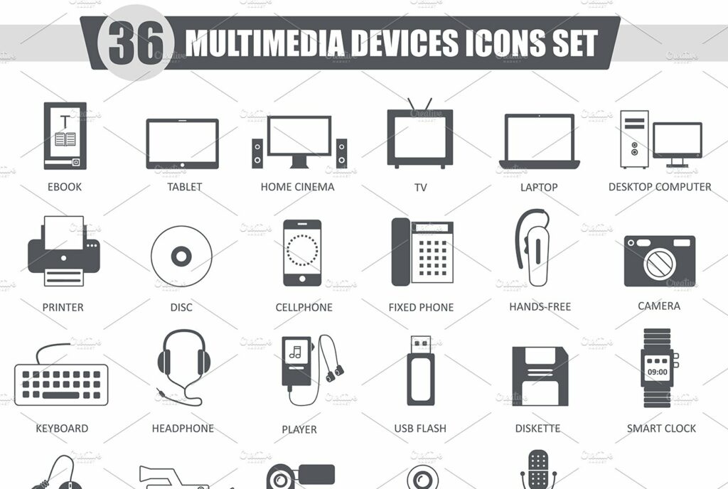 36 Multimedia Devices black icons – MasterBundles