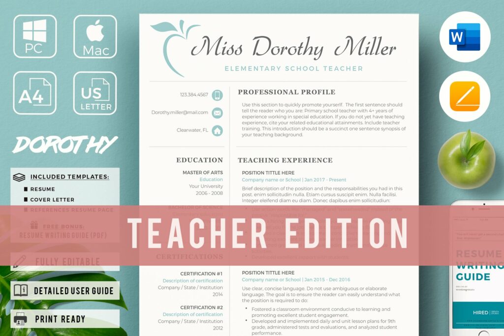 Professional Resume for Teachers – MasterBundles