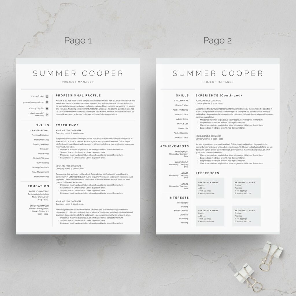 Word Resume & Cover Letter Engineering Project Manager – MasterBundles