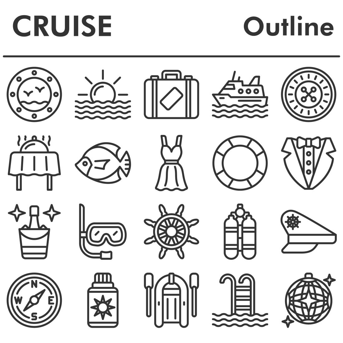 Set, cruise icons set - MasterBundles