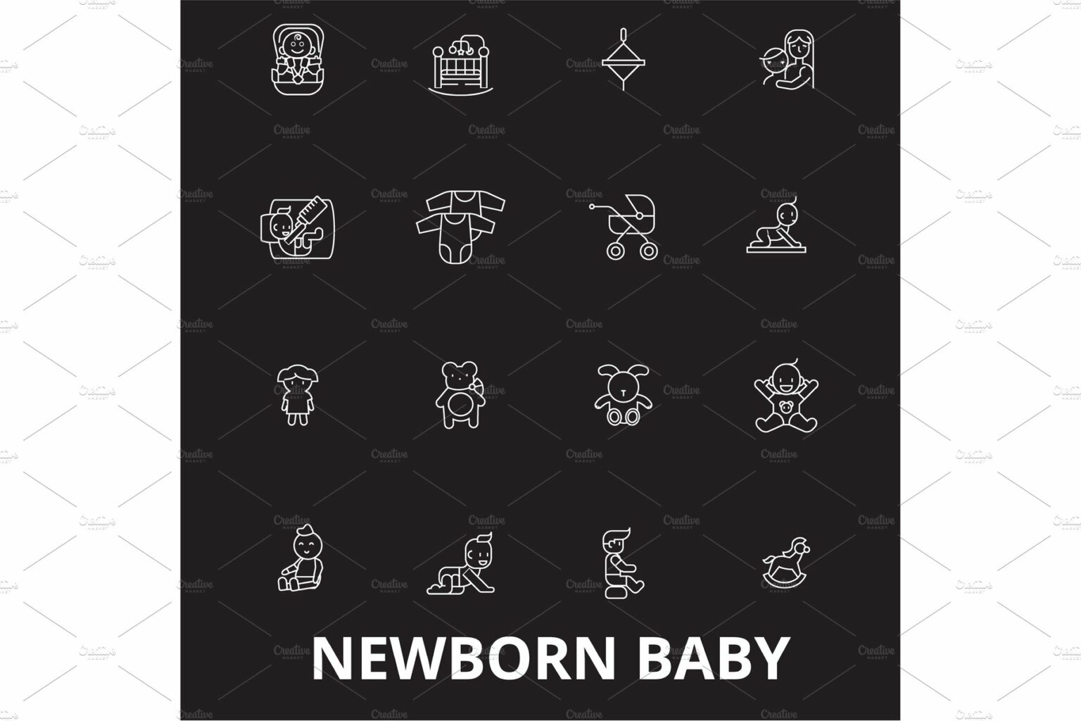 Newborn baby editable line icons – MasterBundles
