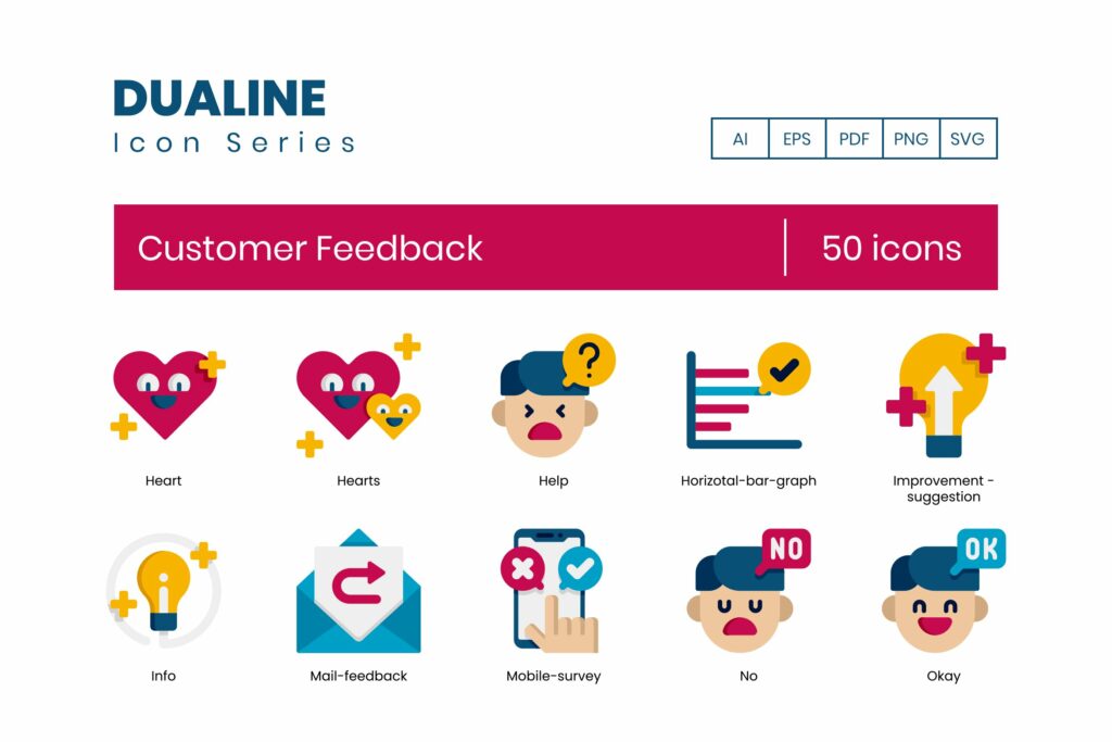 50 Customer Feedback Icons - Dualine – MasterBundles