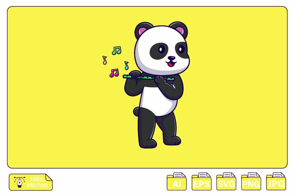 Cute Panda Playing Bamboo Flute – MasterBundles