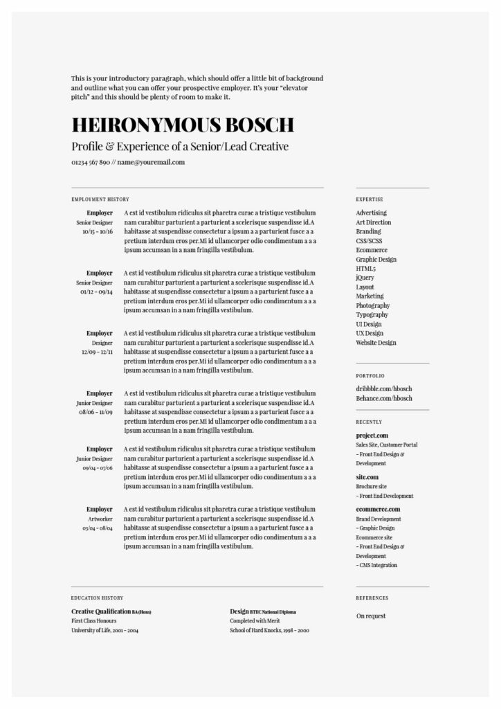 Simple, one-page CV/Resume – MasterBundles